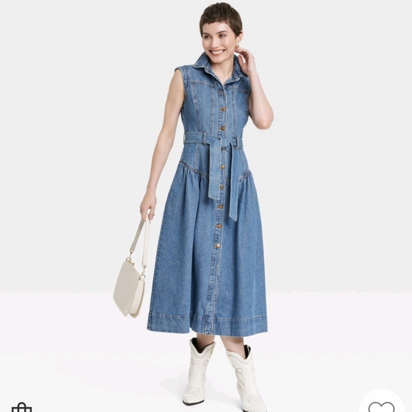 Universal Thread | Dresses | Womens Tiewaist Midi Aline Denim Dress ...